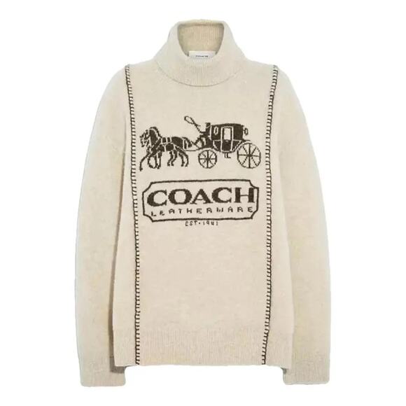 Coach | Sweaters | Coach L Tan Knitwear Stagecoach Printed Turtleneck ...